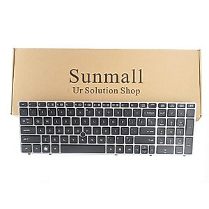 SUNMALL Keyboard Replacement with Silver Frame Compatible with HP Elitebook 8560P 8570P Probook 6560B 6565B 6567B 6570B 6575B Series Keyboard with Pointer