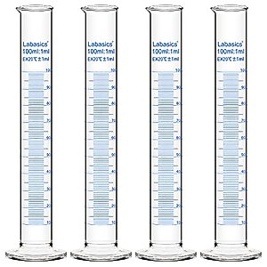 Labasics 4-Pack Borosilicate Glass 100 ml Heavy Wall Graduated Cylinder Measuring Cylinder