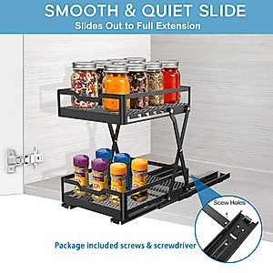 VOGWOLTH Spice Rack Organizer for Cabinet Seasoning Pull Out Pantry Kitchen Closet Storage Shelf Sliding Inside Cabinets Organization Height Adjustable Heavy Duty Metal Basket