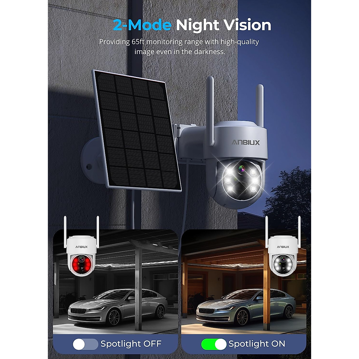 ANBIUX 2.5K 4MP Solar Security Cameras Wireless Outdoor, Solar Cameras for Home Security Outside, 2.4Ghz WiFi Camera with PIR Detection, Color Night Vision, 2-Way Audio, Siren, IP66, Events Recording