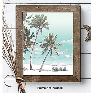 Tropical Palm Trees, Ocean Wall Art - Nautical Decoration for Bedroom, Living Room, Beach Themed Bathroom Decor - Gift for Sea Lovers, Women - 8x10 UNFRAMED Shabby Chic Boho Bohemian Photo