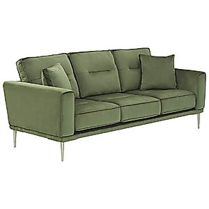 Signature Design by Ashley Macleary Modern Velvet Glam Sofa with Brass Metal Legs, Green