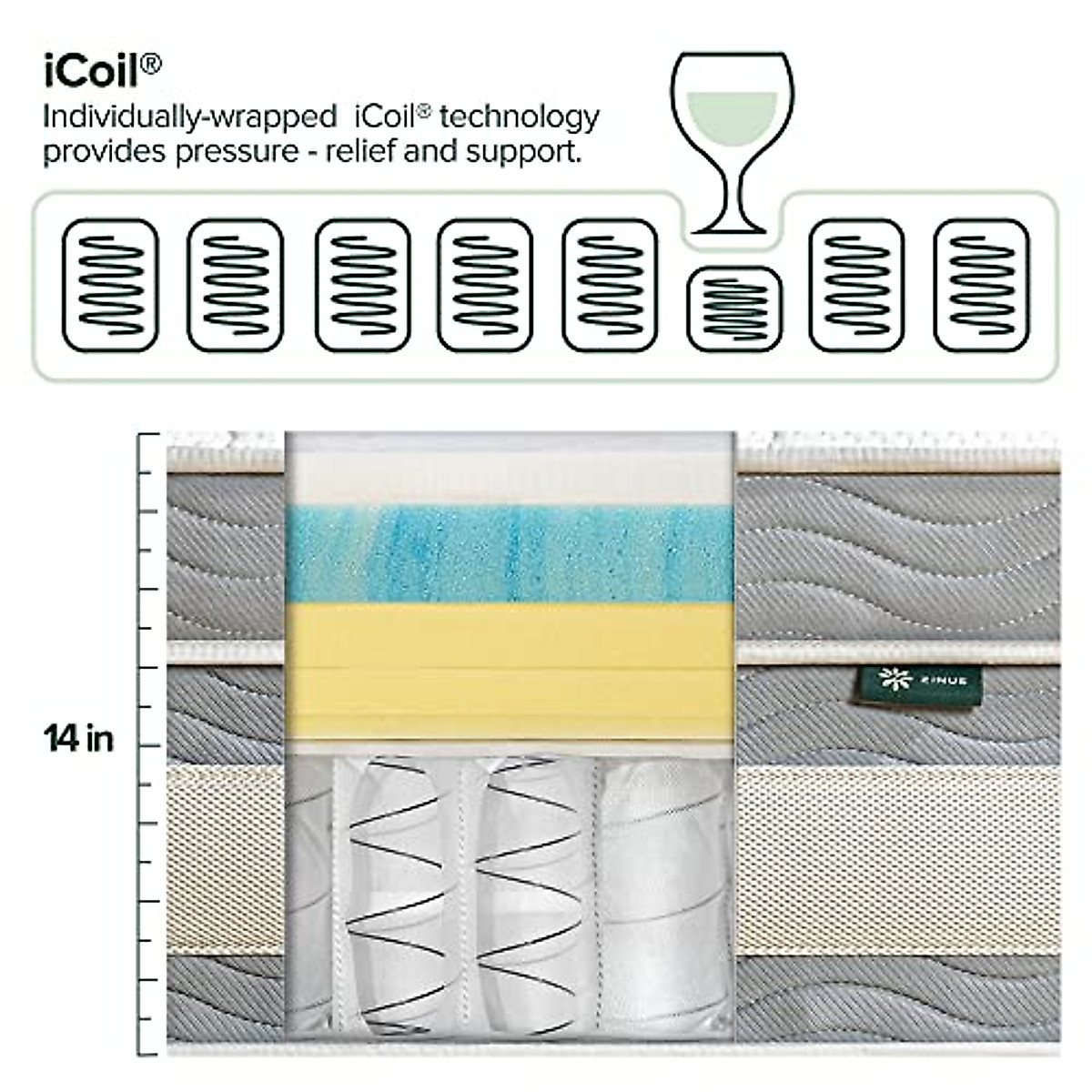 ZINUS 14 Inch Green Tea Cooling Gel Memory Foam Hybrid Mattress, California King, Pocket Innersprings for Motion Isolation, Mattress in A Box