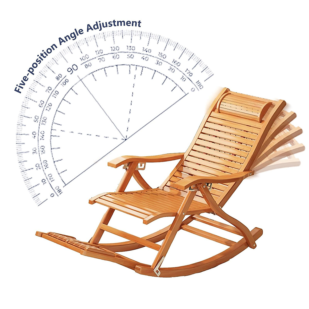 Foldable Recliner,Bamboo Lounge Chair,Foldable Rocking Chair,Garden Deck Chairs for Elderly,Outdoor Rocking Chair,Garden Chair,with Headrest Pillow and Foot Massage Board(Blue Purple)