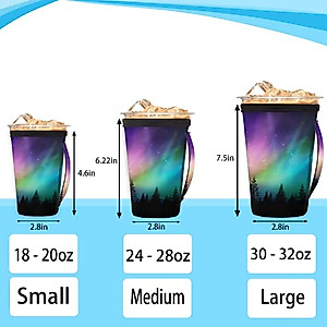 Reusable Iced Coffee Sleeve with Handle Northern lights aurora Insulator Neoprene Cup Sleeve for Cold Drinks Beverages, Men Women Beverages Sleeve Coffee Sleeve Holder 30-32oz