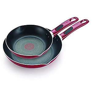 T-fal B039S264 Excite ProGlide Nonstick Thermo-Spot Heat Indicator Dishwasher Oven Safe 8 Inch and 10.5 Inch Fry Pan Cookware Set, 2-Piece, Rio Red