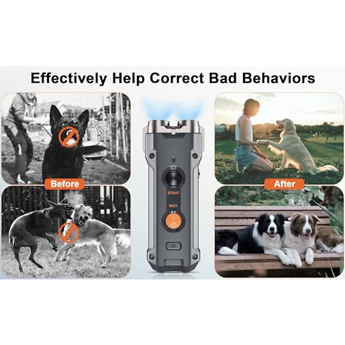 RC Ultrasonic Bark Deterrent |Anti-bark Training Device and Corrector Behavioral |Stop Bad Behavior with LED Lights |1-Year Warranty (Charcoal, New Upgraded)-(6M - 8Years)
