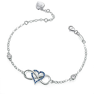 BlingGem Bracelet for Women White Gold-Plated 925 Sterling Silver Blue Cubic Zirconia Infinity Heart Charm Something Blue Bride Birthday Wedding Jewelry Gifts for Women