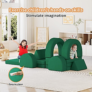 Neoriver Kids Couch, 13PCS Large Modular Kids Play Couch with 2 Tunnels, Fold Out Toddler Couch for Playroom Bedroom, Over 30 Creative Gameplay Kids Sectional Foam Sofa for Boys and Girls, Green