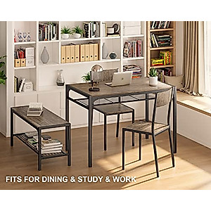 Gizoon Kitchen Table and 2 Chairs for 4 with Bench, 4 Piece Dining Table Set for Small Space, Apartment (Grey)