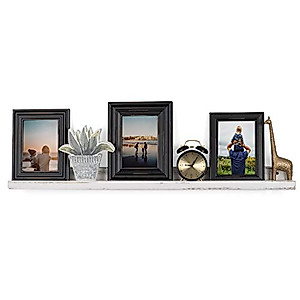 Rustic State Ted Narrow Wall Mount Wood Picture Ledge Photo Frame Display Floating Shelf for Living Room, Office, Kitchen, Bedroom, Bathroom Décor Storage - 36 Inch - Set of 2 - Washed White