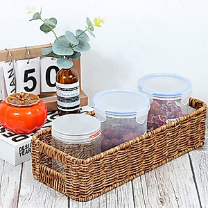 Angoily Small Woven Basket for Storage Natural Wicker Basket for Organizing, Wicker Storage Basket with Handle for Pantry, Bedroom, Living, Shelves (13.95X6.09X3.54in)