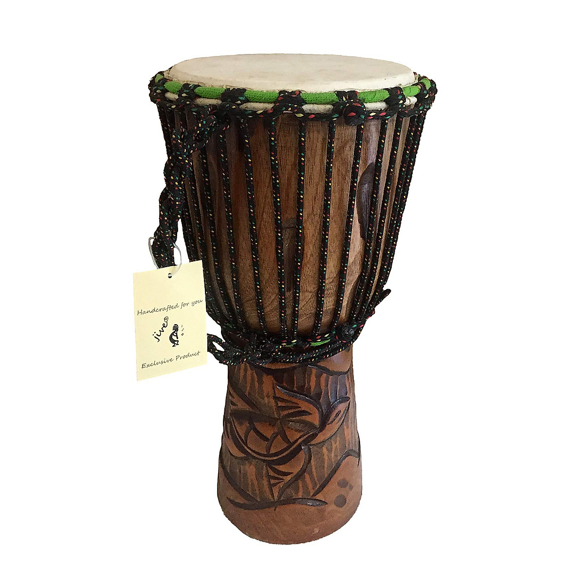 JIVE Djembe Drum African Bongo Congo Wood Drum Deep Carved Solid Mahogany Goat Skin Professional Quality 16" High (Turtle)