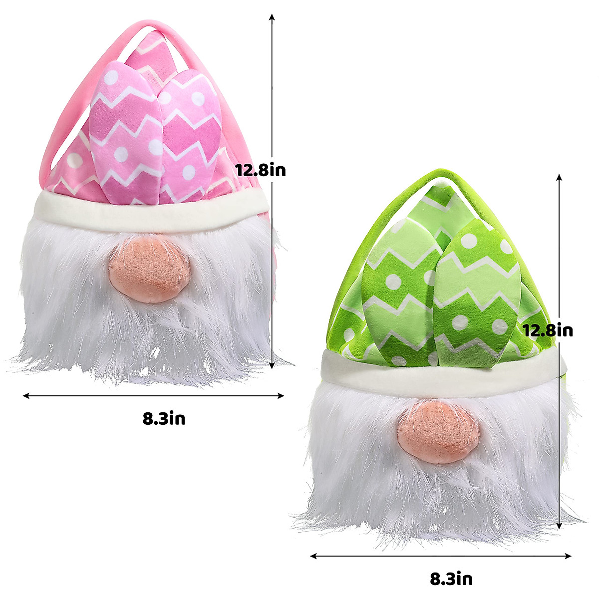 JOYIN 2 Pcs Plush Gnome Easter Basket 12.8" x 8.3", Furry Bunny Ears Gnome Basket for Spring Easter Party Favors, Egg Hunting, Decorations, Gifts for Kids