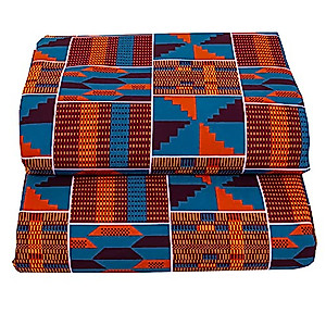 African Fabric 100% Cotton Ankara Kente Print Fabric 6 Yards for Party Dress 1405
