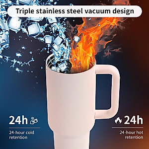 40 oz Leak Proof Insulated Tumbler with Handle Flip Straw Lid Rubber Base,BPA Free Stainless Steel Water Bottle Hot/Cold Insulation Vacuum Quenchers,Spill Proof Travel Mug Gifts for Her/Him