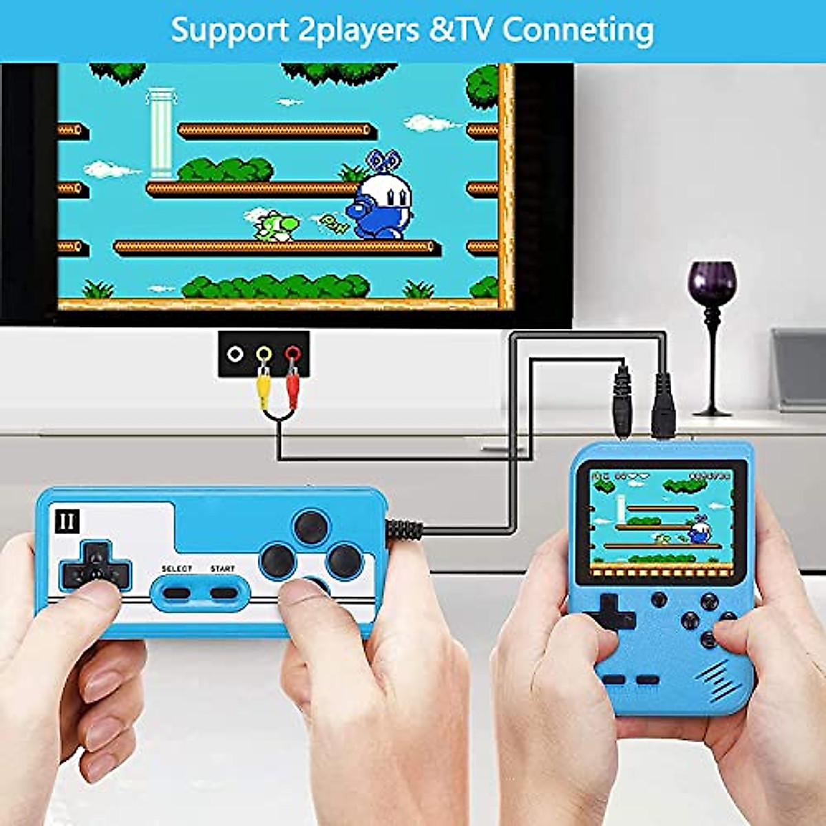 Tlsdosp Handheld Game Console, Portable Retro Video Game Console 500 Classic FC Games, Large Battery Capacity of 1020mAh, Support Rechargeable and Connect to TV for Two People to Play Together (Blue)