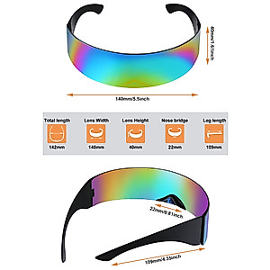 Honoson 6 Pieces 80s Futuristic Cyclops Visor Sunglasses with Semi Translucent Back to Future Inspired Costume Futuristic Wrap Visor Sun Glasses for Men Women Cyclops Futuristic Style