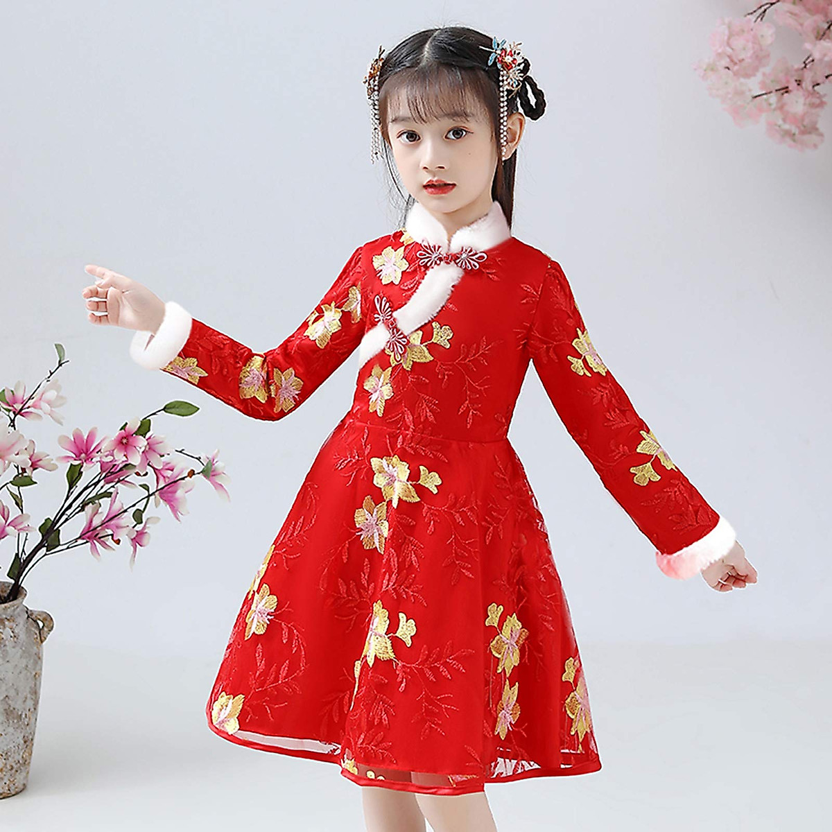 Newborn Baby Girl Clothes, Kid Girl Lunar Chinese New Year Tang Suit Princess Dresses Clothes Toddler Overall Dress Red