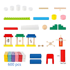 Wondertoys 600 PCS Dominoes Set for Kids Wooden Building Blocks 6 Colors Bulk Dominoes Racing Tile Games Educational Toy for Kids Birthday Party with 11 Add-on Blocks and 1 Storage Bag