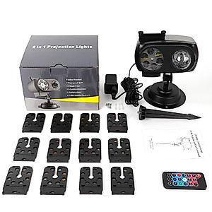 Christmas Projector Lights Outdoor, Brightness Increase HD 2-in-1 Ocean Wave Snowflake LED Holiday Projector Lights Indoor 12 Slides * 8 Patterns, Waterproof for Party Garden Landscape