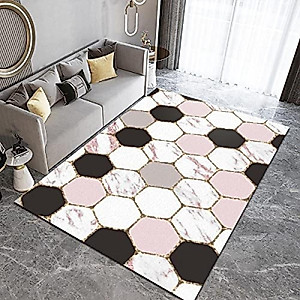 EBOTEB Pink White Black Honeycomb Pattern Rug, Geometric Light Luxury Gold Lines Bedroom Carpet, Fluffy Comfortable Soft with Rubber Backing for Living Room Hotel Hallway Girl Room 2ftx3ft, Style-2