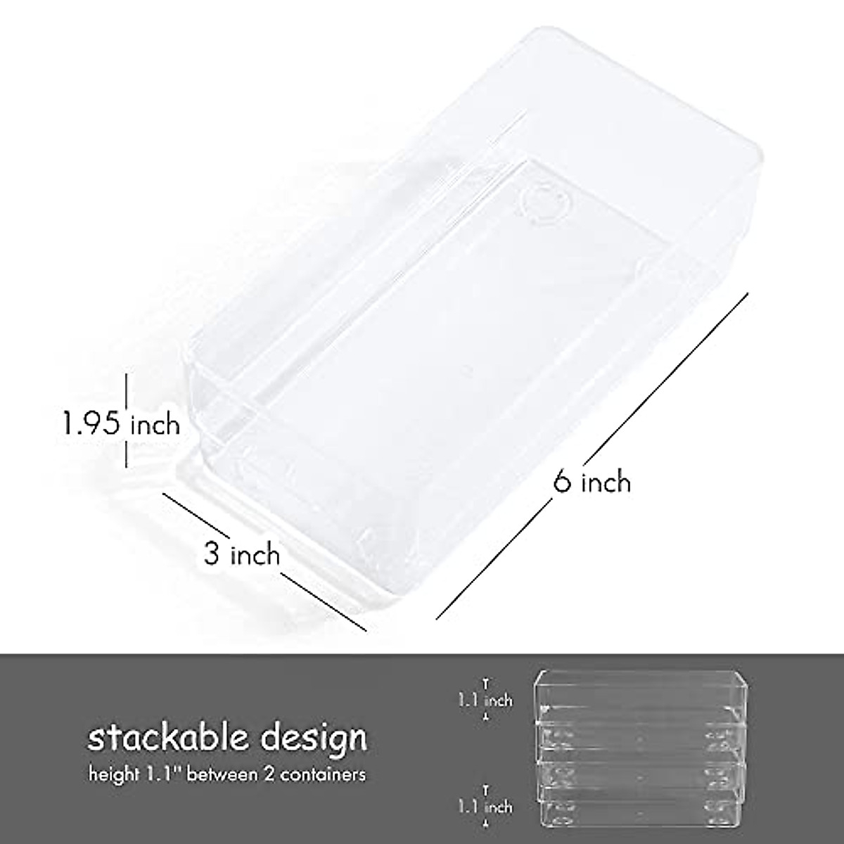 LotFancy Clear Plastic Drawer Organizer, 6'' x 3'' x 2'', Set of 3 Drawer Storage Containers Bins for Dresser Cosmetics Makeup, Stackable