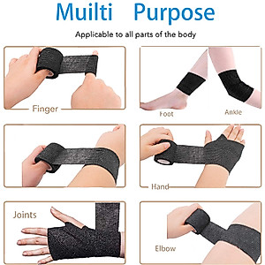 Self Adherent Cohesive Bandages 2" x 5 Yards - 12 Pack Self Adherent Wrap Medical Tape, Black Adhesive Flexible Breathable First Aid Gauze Wrap for Medical Use, Sports, First Aid Wrist Ankle (Black)