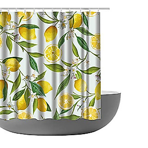 Amagical Lemon Set Decor Fruit Citrus Flowers Leaves Pattern 16 Piece Bathroom Mat Set Shower Curtain Set Bath Mat Contour Mat Toilet Cover Shower Curtain and 12 Hooks