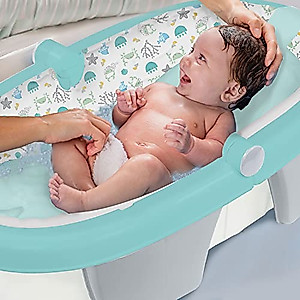 Summer® Foldaway Baby Bath (Under The Sea) - Convenient Baby Bathtub That Folds Compactly for Easy Storage and Travel - Inflatable Base for Extra Support - Durable Infant Tub