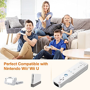 LORDONE Wii Remote Controller, Wireless Game Wii Remote with Motion Plus for Nintendo Wii and Wii U, with Silicone Case and Wrist Strap (2-Pack, White)