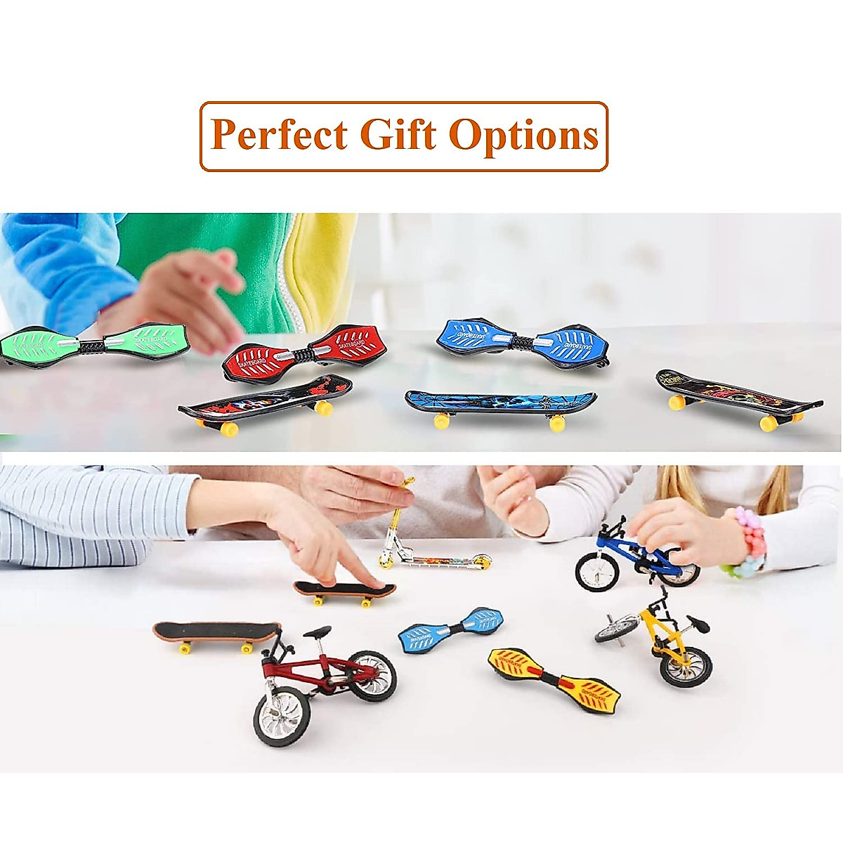Krealightioo 18PCS Mini Finger Toys Set, Finger Skateboards, Finger Bikes, Mini Scooters and Matched Wheels and Tools Accessories Toys Gifts for Party Favors