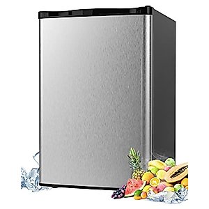 Anpuce 4.5 Cu. Ft Compact Refrigerator-Mini fridge Small Drink Food Storage Machine Upright Freezers Thermoelectric for Dorm, Garage, Camper, Basement, or Office, Single Door, stainless steel, Sliver