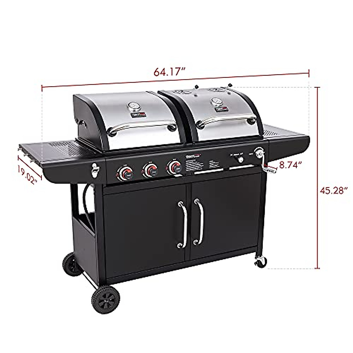 Royal Gourmet ZH3002N 3-Burner 25,500-BTU Dual Fuel Gas and Charcoal Grill Combo, Cabinet Style, Black