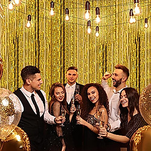 20 Pcs Foil Curtains Fringe Curtains 3.28 x 8.2 ft Metallic Tinsel Backdrop Curtains for Party Photo Backdrop Wedding Birthday Party Baby Shower Bridal Shower Photo Booth Decor (Gold)