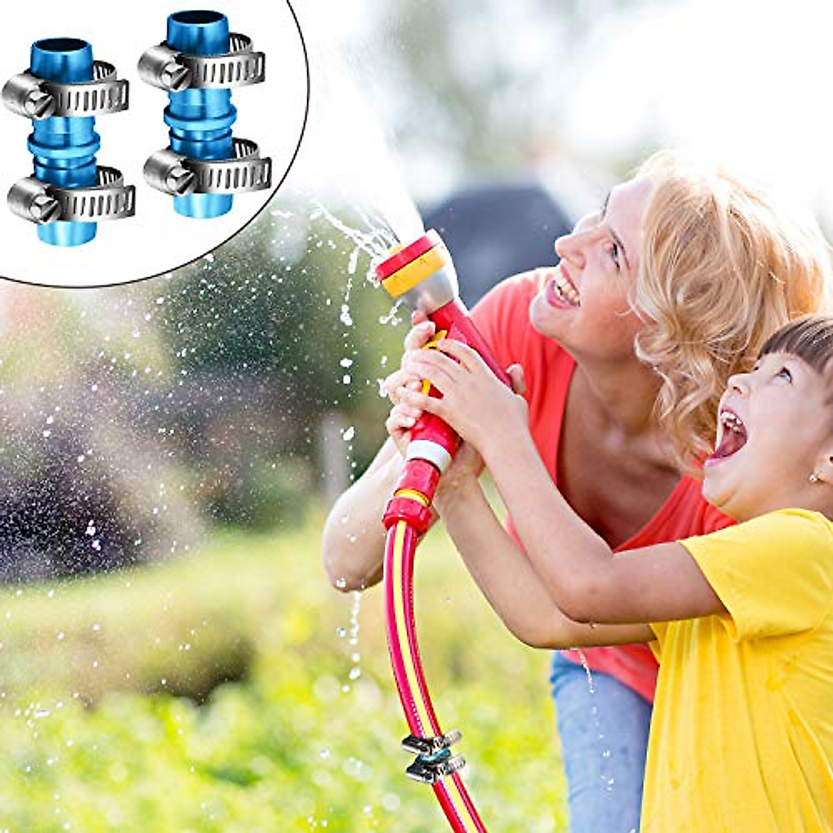 6 Pieces 5/8 Inch Garden Hose Repair Kits Aluminium Water Hose Mender Garden Hose Connectors with 12 Pieces Stainless Steel Clamps (Bright Color)