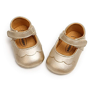 SOFMUO Baby Girls Mary Jane Flats Non-Slip Soft Rubber Sole Infant Sneakers Toddler Princess Dress Walking Shoes(Gold,12-18 Months)