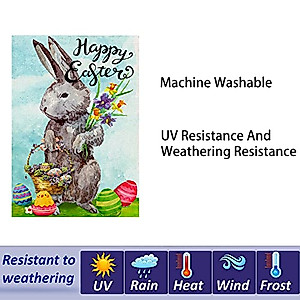 Easter Garden Flag Double Sided Burlap Decorative Happy Easter Bunny Flowers Holiday Easter Decor for Outside Yard Outdoor Farmhouse Easter Decorations (12x18 inch)