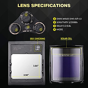 Auto Darkening Welding Helmet, SU SAFE-UP Large Viewing Screen 3.94"X3.81" True Color Solar Powered Welding Hood, 4 Arc Sensor Wide Shade 5-9/9-13 Welders Mask for TIG MIG ARC