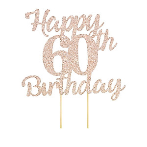 LVEUD 60th birthday cake topper for happy birthday 60 Rose gold 60th cake topper，Happy birthday cake topper cake ornament (60th)