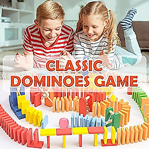 WOOD CITY 1000 Piece Dominoes Set for Kids with Extra 20 Blocks, Colorful Dominos Tiles for Building, Stacking, Racing, Tumbling, Wood Domino with Storage Bag and Box, Educational Toy