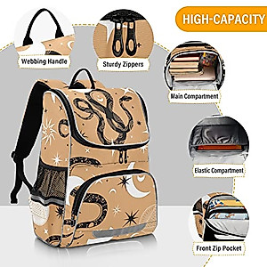 AIXIWAWA School Backpack (Alchemy Snake), Large Capacity Causal Daypack with Bottle Pockets Reflective Strips for Boys Girls Adults 12.2 x 7.87 x 16.14 inches