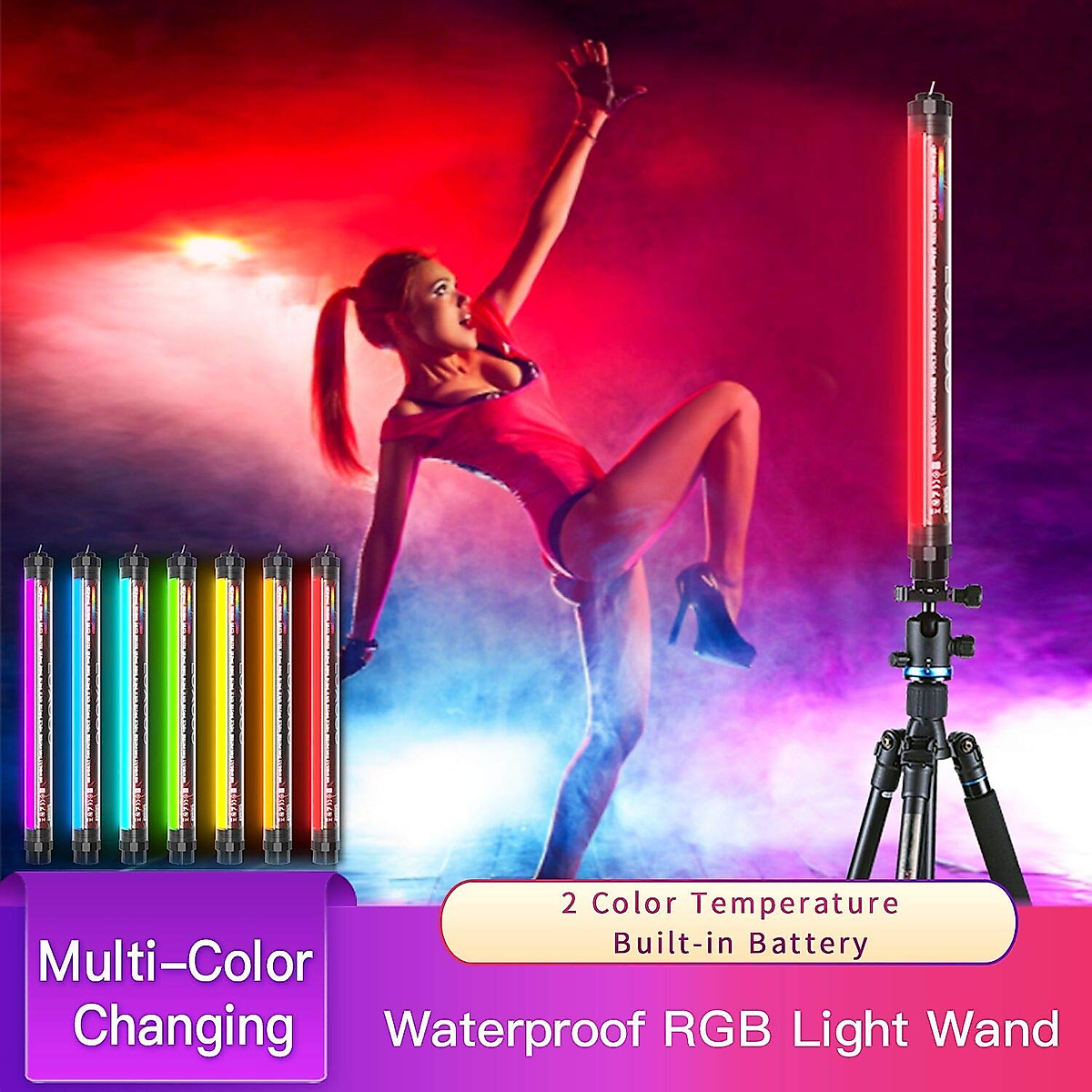 uyled Handheld Photography Light Professional LED Video Light Wand 12 Lighting Mode, Stepless Dimming,CRI≥95 IP68 Waterproof with10400mAH Rechargeable Battery 3000k 5750k RGB Colorful Stick