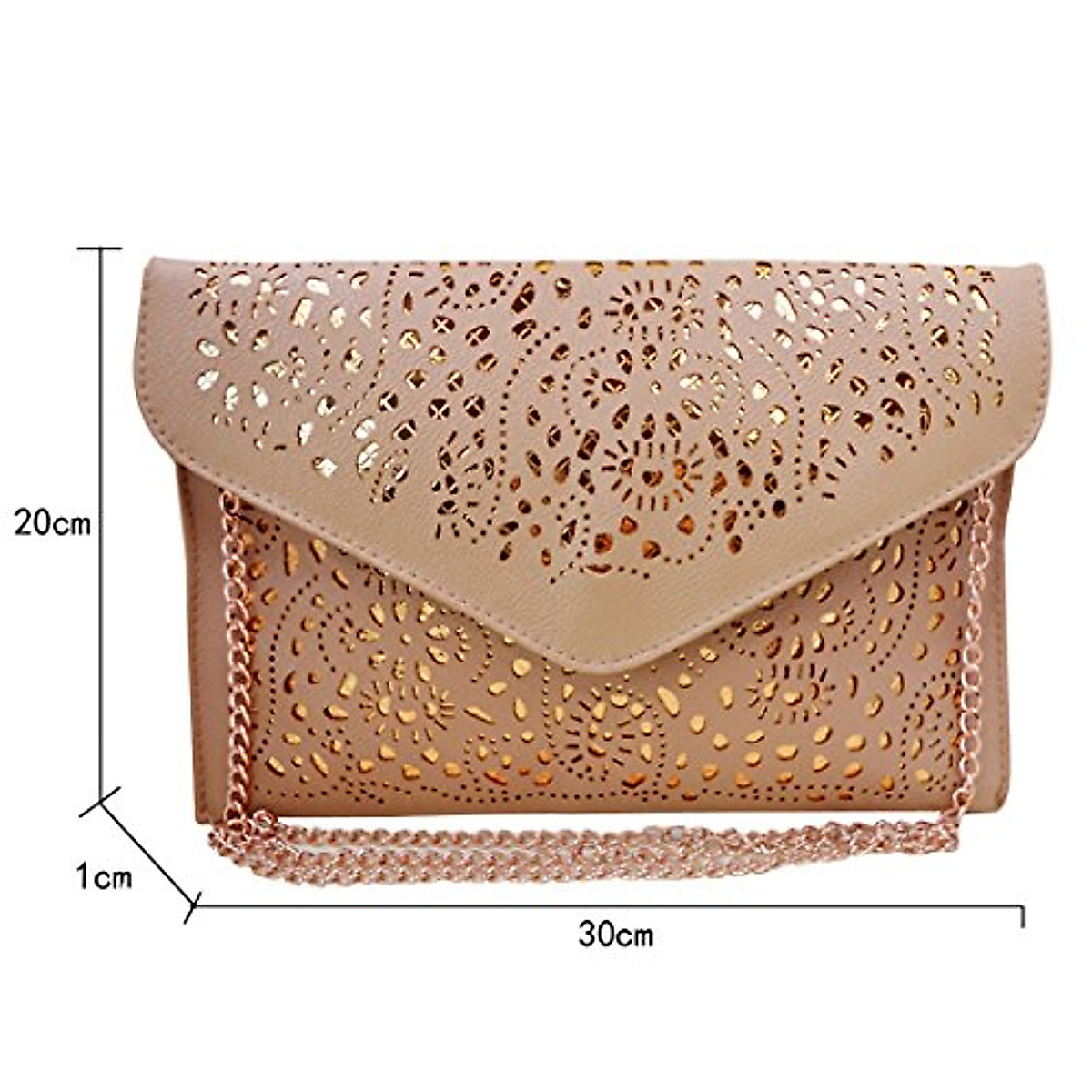 Mily Glitter Sequins Envelop Clutch Tote Shoulder Bag Handbag, Beige, One Size
