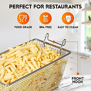Cuisine Ready Deep Fryer Basket | 2 Pack | Stainless Steel | Commercial Fry Basket with Handle | 13.25" x 6.5" x 5.9" | Heavy Duty Restaurant Quality