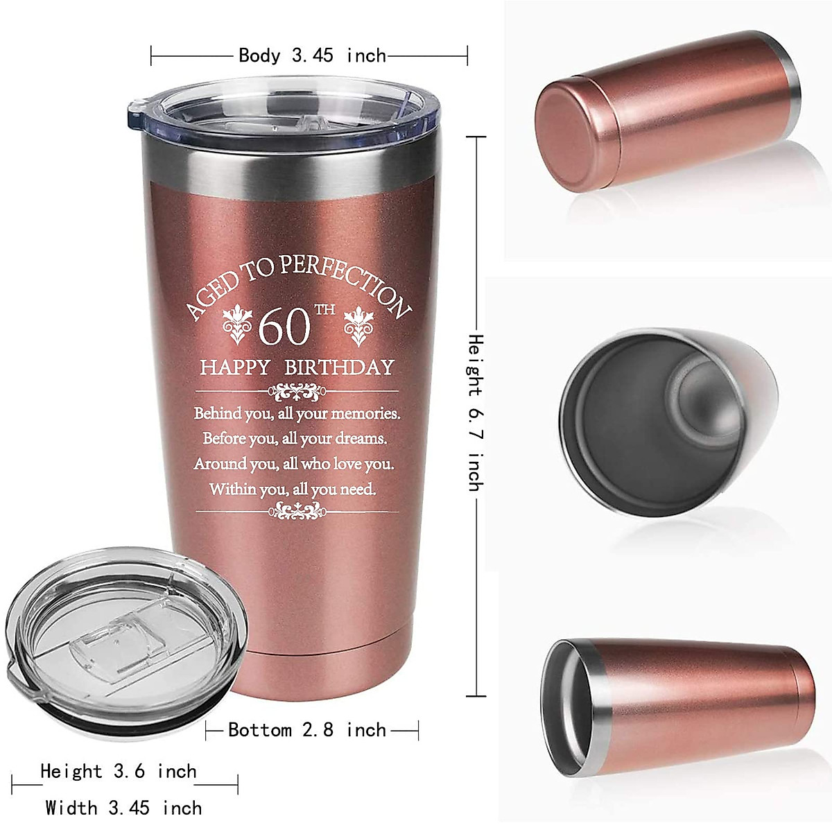 COFOZA 1963 Inspiration 60th Birthday Gift for Man Woman 20 Ounce Double Wall Insulted Rose Gold Stainless Steel Tumbler 60 Years Old Birthday Anniversary Present