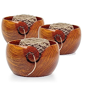 Nagina International Premium Rosewood Crafted Wooden Portable Yarn Bowl | Knitting Bowls | Crochet Holder (Set of 3)