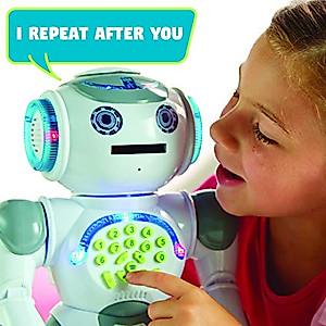 LEXiBOOK Powerman Max - Remote Control Walking Talking Toy Robot STEM Programmable Dances Sings Telling 10,000 Stories 300+ Learning Quiz Shooting Discs and Voice Repeat for Kids 4+ - ROB80EN, White