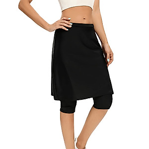 MAXE Women Swim Skirt with Legging Sun Protective UPF 50+ Swimming Tight Attached Skort Capris Black, Small