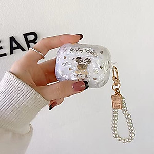 Manleno Compatible with Airpods Pro Case with Pearl Keychain Strap Cute Cartoon Design Women Girls Soft Protective Case Cover Replacement for Apple Airpods Pro 2019 (Minnie)